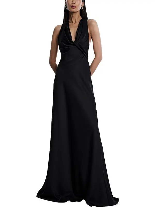 Bcbgmaxazria Cowl Neck Halter Gown - Black