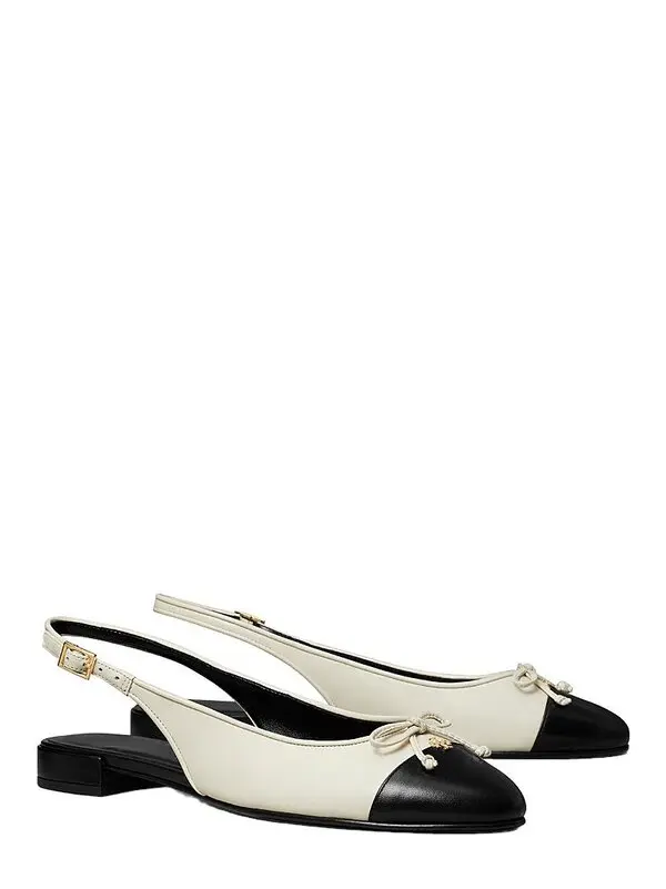Tory Burch Cap Toe Slingback Ballet Flats - Light Cream