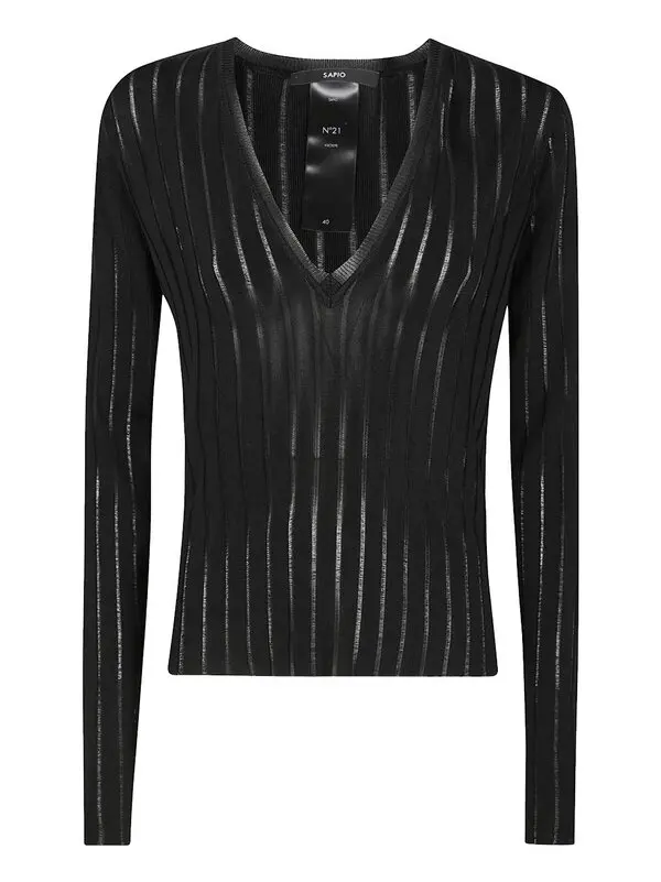 SAPIO Viscose Crepe De Chine V-neck Sweater - Black