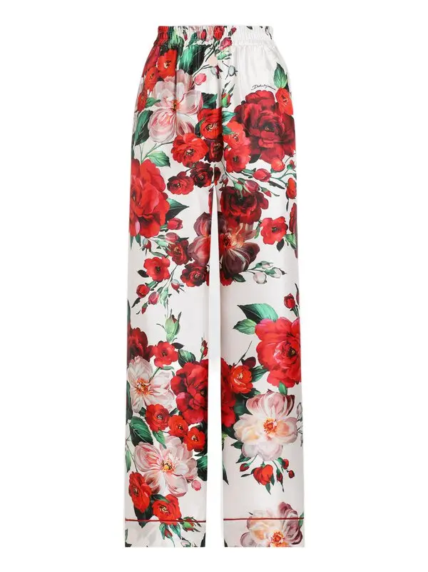 Dolce & Gabbana Satin Pajama Pants With Rose - Print