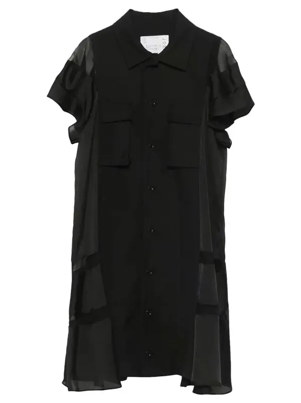 Sacai Sheer-panels Shirt Dress - Black