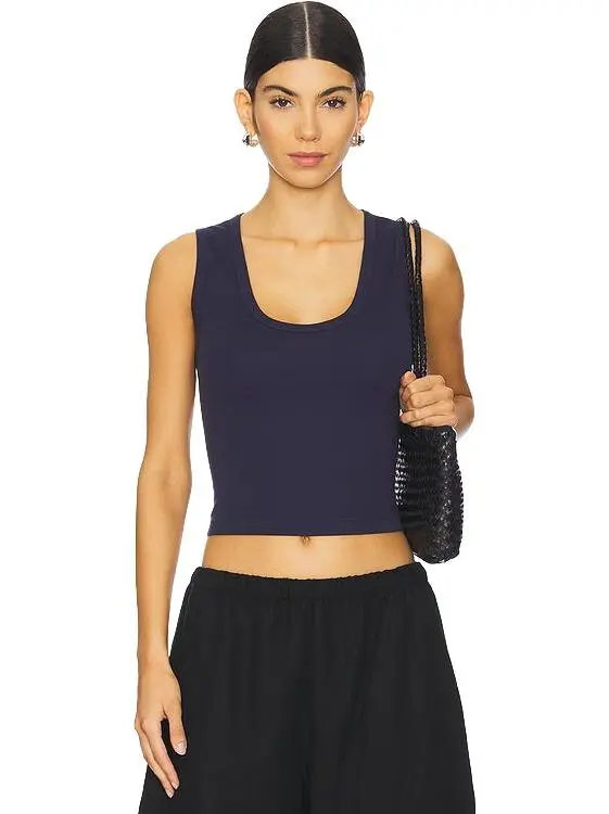 Enza Costa Supima Baby Cropped U Tank Top - Navy