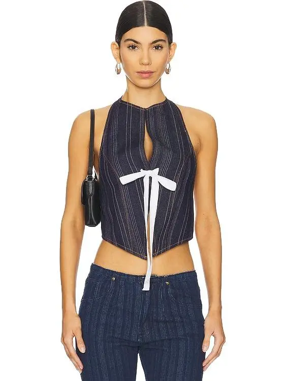 Lioness Butterfly Top With Halterneck And Front Tie Closure - Blue