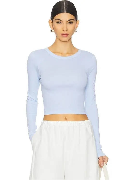 Enza Costa Supima Baby Long Sleeve Cropped Top - Light Blue