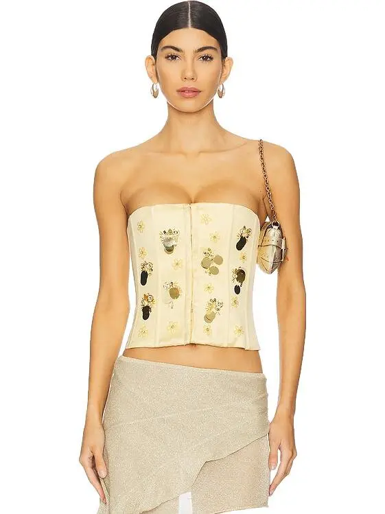 GUIZIO Embellished Satin Corset - Ivory
