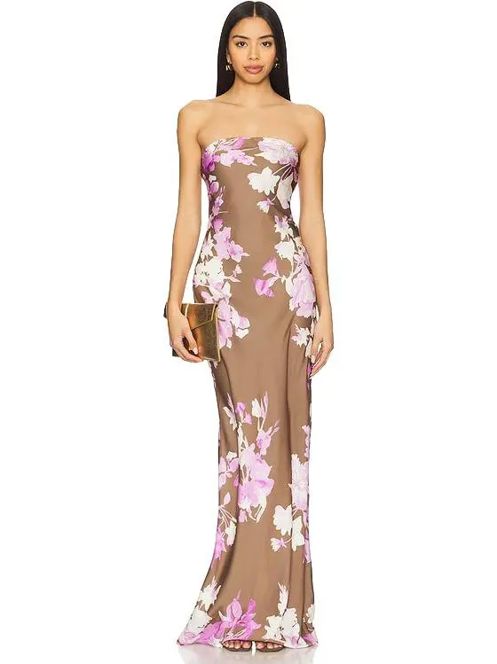 Rococo Sand Maxi Strapless Dress - Brown Pink