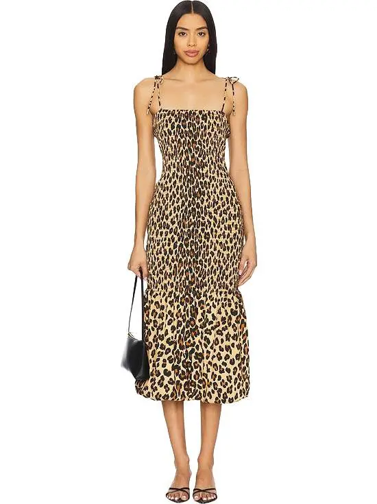 SIMONMILLER Canto Smocked Poplin Dress - Leopard