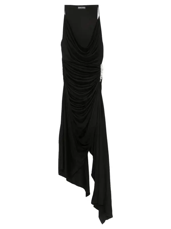 David Koma Crystal-claw Detailed Asymmetric Midi Dress - Black