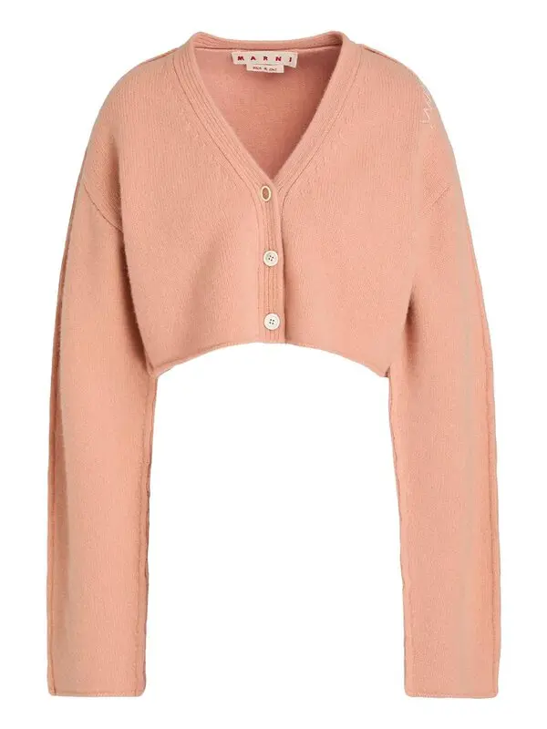 Marni Cropped Wool Cardigan - Peach