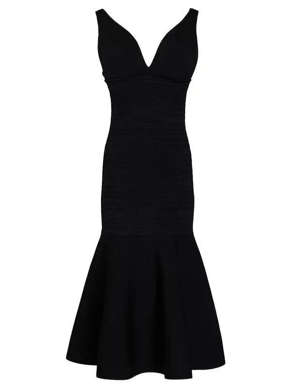 Victoria Beckham Fluted Pointelle-knit Midi Dress - Black