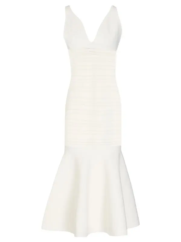 Victoria Beckham Fluted Pointelle-knit Midi Dress - Ivory