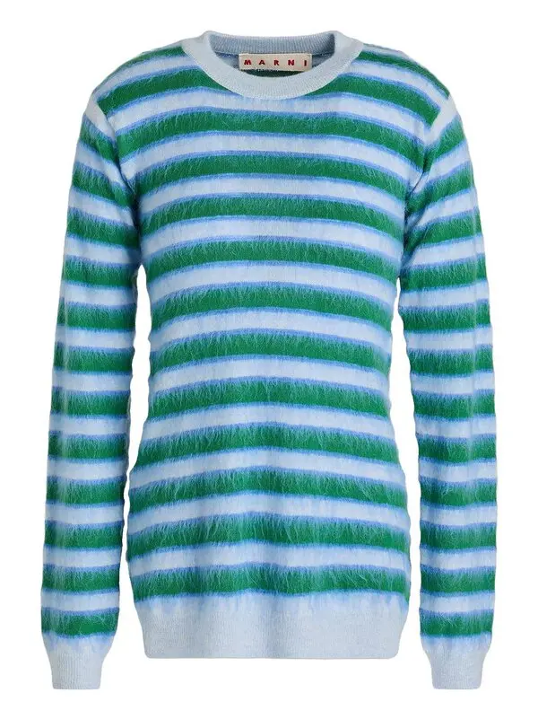Marni Striped Brushed Wool Sweater - Light Blue