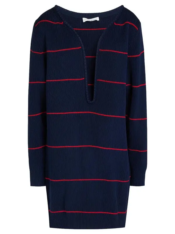 Victoria Beckham Striped Cotton-blend Mini Dress - Navy