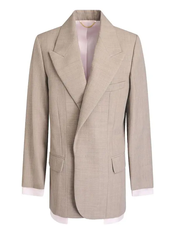 Victoria Beckham Satin-paneled Wool Blazer - Mushroom