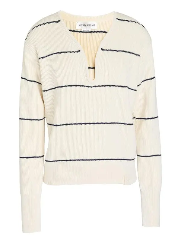 Victoria Beckham Striped Cotton-blend Sweater - Ivory