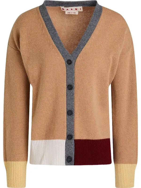 Marni Colorblock Cashmere Cardigan - Camel