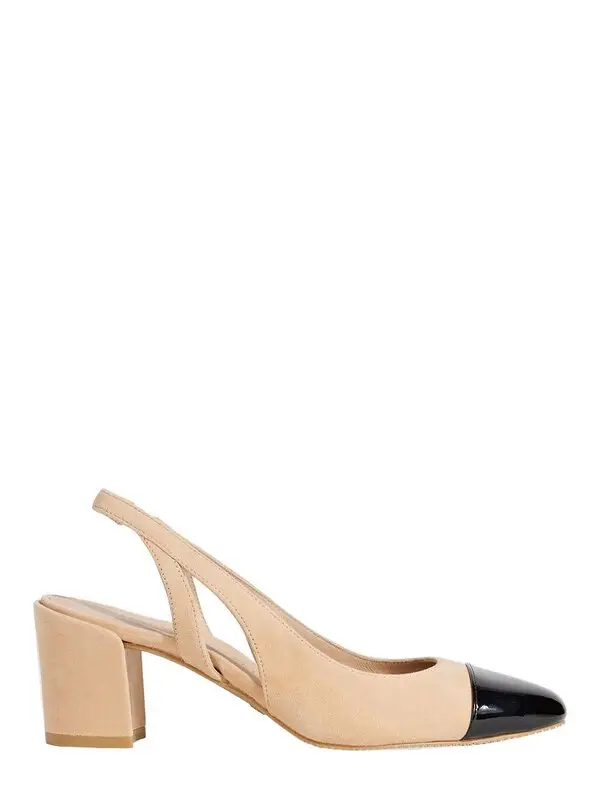 STUART WEITZMAN Sleek 50 Suede And Patent-leather Slingback Pumps - Sand