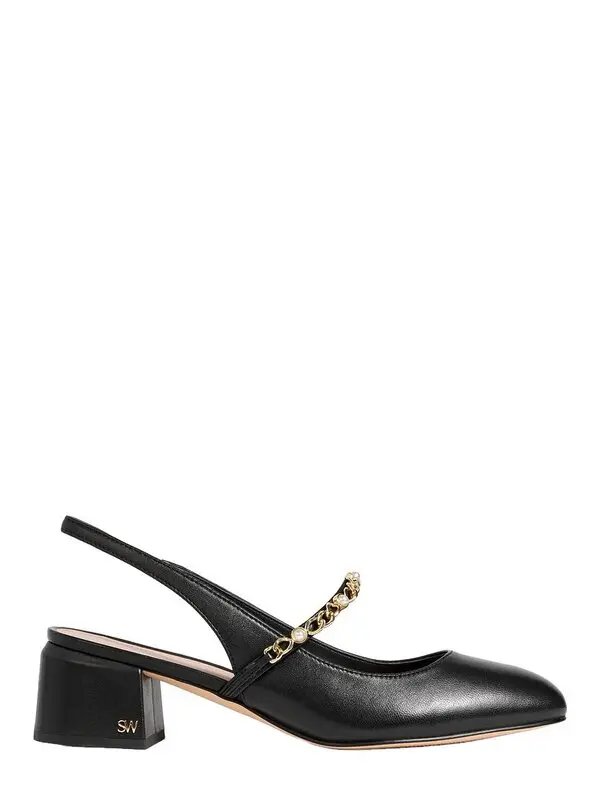 STUART WEITZMAN Pearl Chain 45 Leather Slingback Pumps - Black