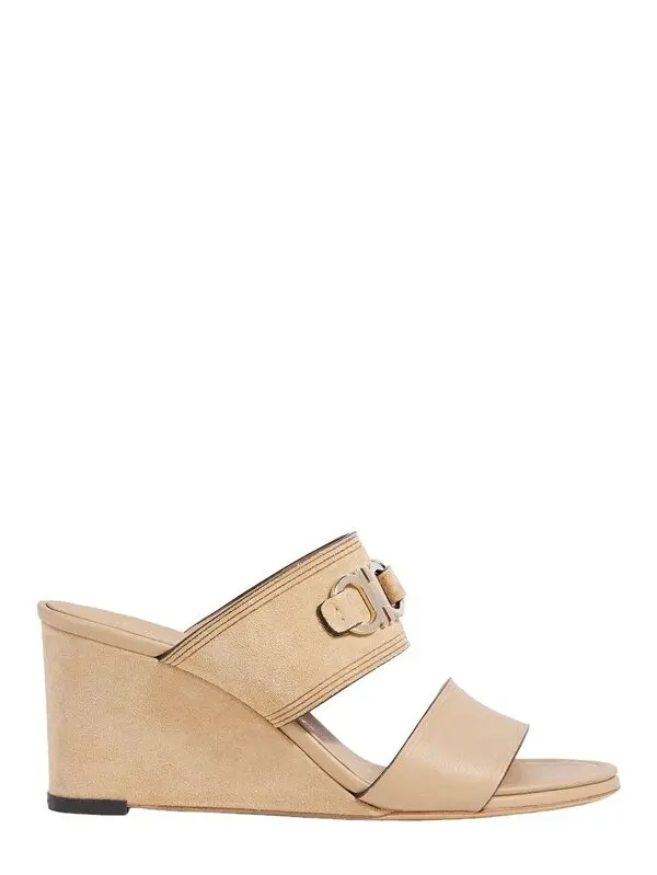FERRAGAMO Chaim 70 Embellished Wedge Mules - Beige