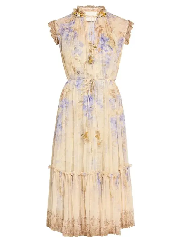 Zimmermann Dawning Flutter Midi Dress - Lilac Floral
