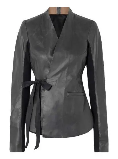 Rick Owens Hollywood Grosgrain-trimmed Leather Wrap Jacket - Black