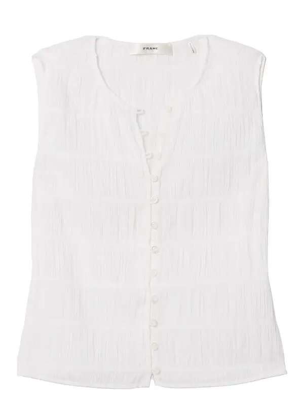 FRAME Shirred Cotton-blend Voile Tank - White