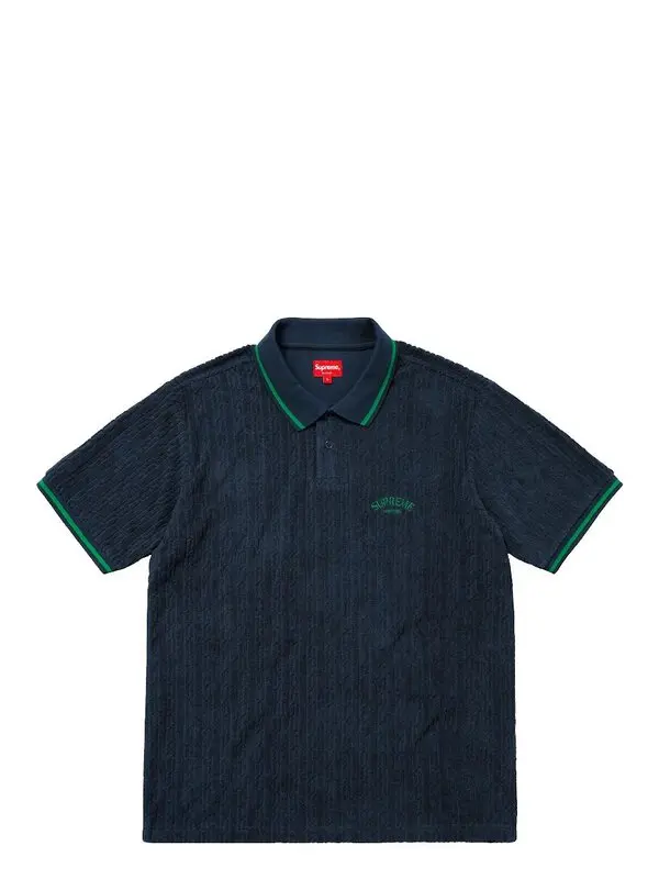 Supreme Cable Knit Terry Polo Shirt - Navy Blue