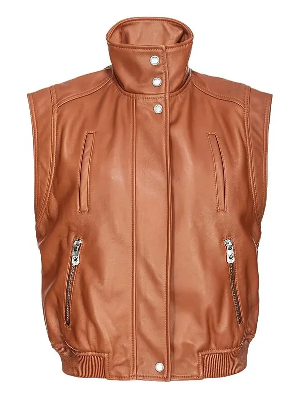 Pinko Gambia Leather Sleeveless Jacket - Tan Tortoise