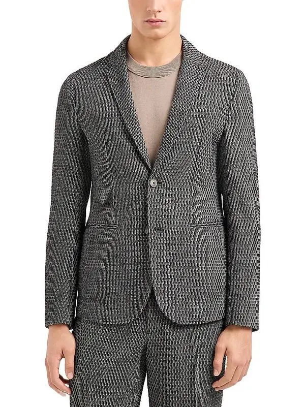 Emporio Armani Regular Fit Knit Pattern Single Breasted Blazer - Black/white