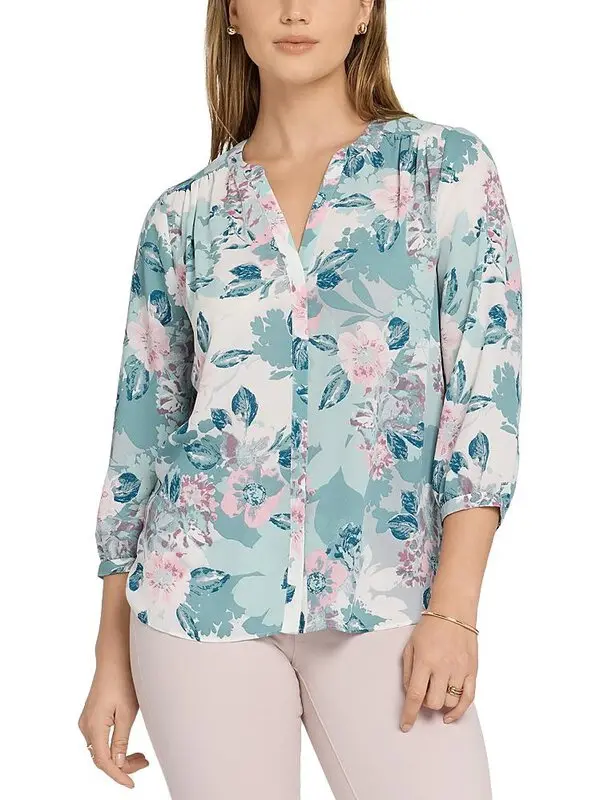 NYDJ Pintuck Blouse - Floral Mosaic