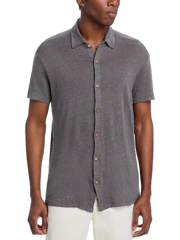 ALEX CRANE Ola Linen Knit Regular Fit Button Down Shirt - Slate