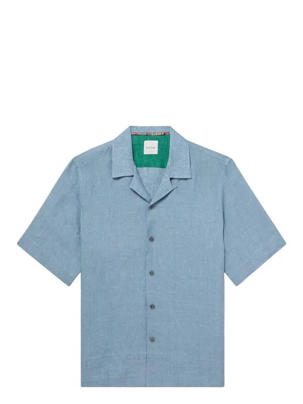 Paul Smith Convertible-collar Linen Shirt - Blue