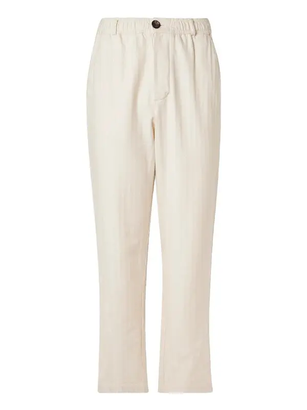 Oliver Peoples Slim-fit Straight-leg Herringbone Cotton Trousers - Neutrals