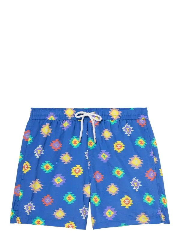 DRAKE'S Kelim Straight-leg Mid-length Printed Swim Shorts - Blue