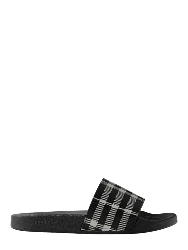Burberry Checked Rubber Slides - Black