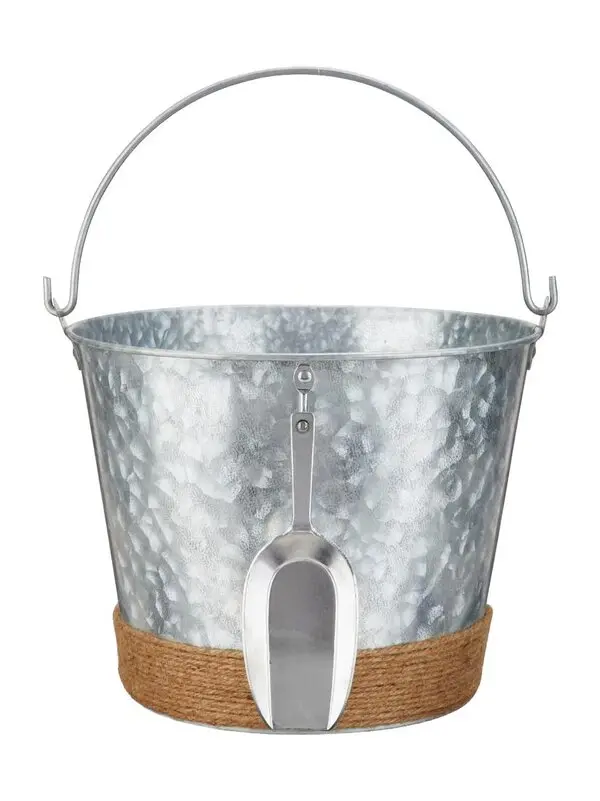 TWINE Galvanized Metal Ice Bucket With Scoop - Silver