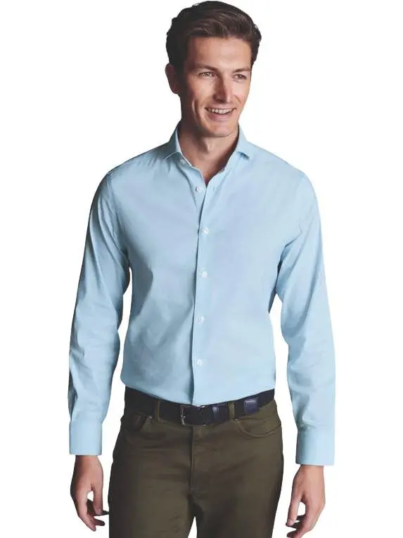 CHARLES TYRWHITT Non-iron Performance Twill Shirt - Sky Blue