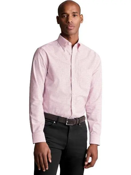 CHARLES TYRWHITT Non-iron Stretch Oxford Check Shirt - Dark Pink