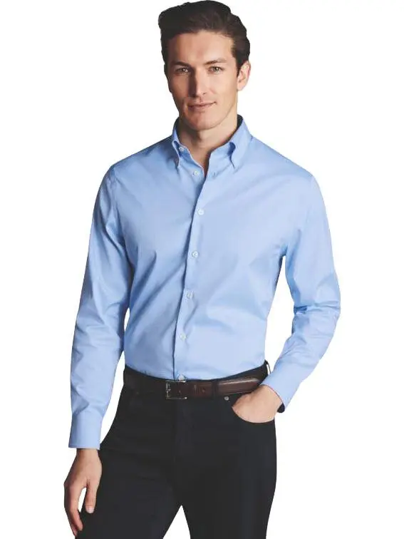 CHARLES TYRWHITT Non-iron Oxford Shirt - Sky Blue