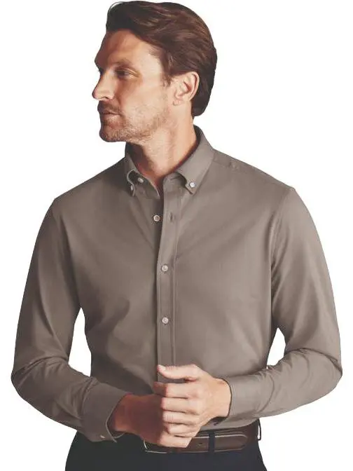 CHARLES TYRWHITT 4 Way Stretch Jersey Shirt - Mocha