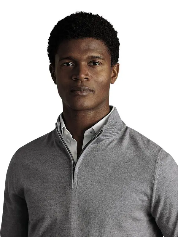 CHARLES TYRWHITT Merino Zip Neck Long Sleeve Sweater - Gray