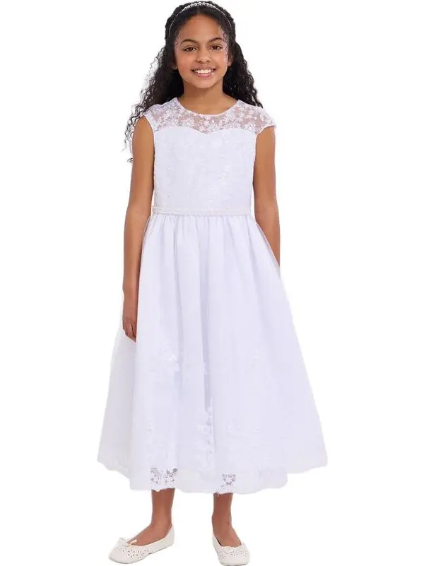 IRIS & IVY Embroidered Communion Dress - White