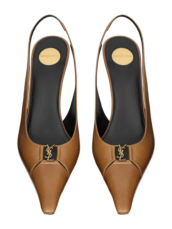 Saint Laurent Leather Babylone Slingback Pumps - Brown