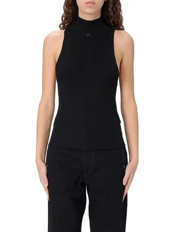 COURREGES Ribbed High Neck Top - Black