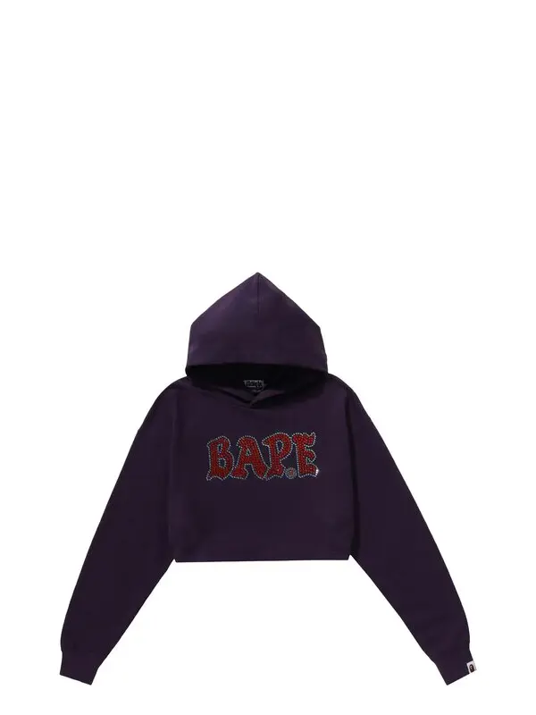 A BATHING APE Crystal Stone Cropped Pullover Hoodie - Purple
