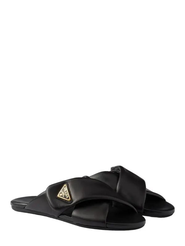 Prada Padded Nappa Leather Slides - Black