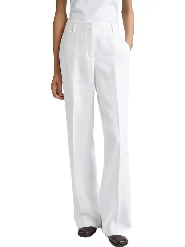 Lafayette 148 New York Sullivan Wide Leg Linen Pants - White