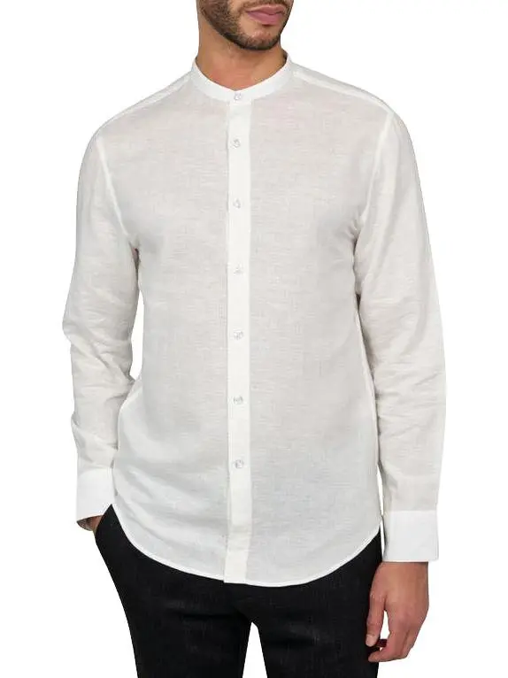 BROOKLYN BRIGADE Slim Fit Solid Linen Cotton Long Sleeve Shirt - White