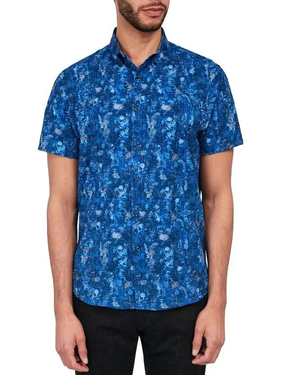 BROOKLYN BRIGADE Slim Fit Barlow Vintage Floral 4-way Stretch Performance Short Sleeve Shirt - Navy