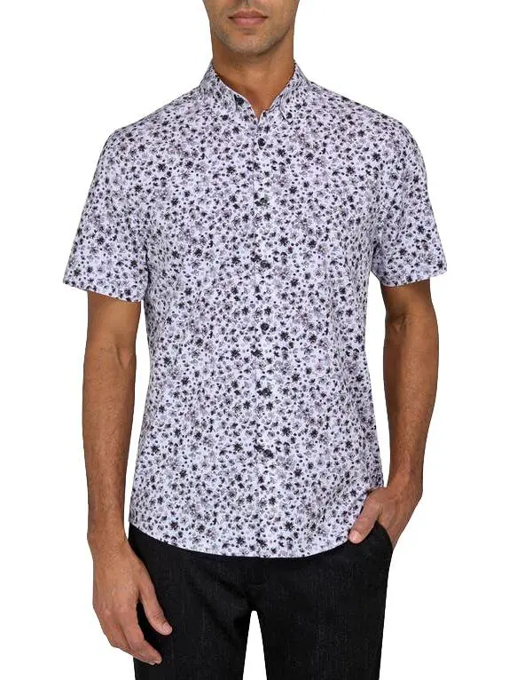 BROOKLYN BRIGADE Slim Fit Abstract Floral Recycled 4-way Stretch Performance Short Sleeve Shirt - White/black